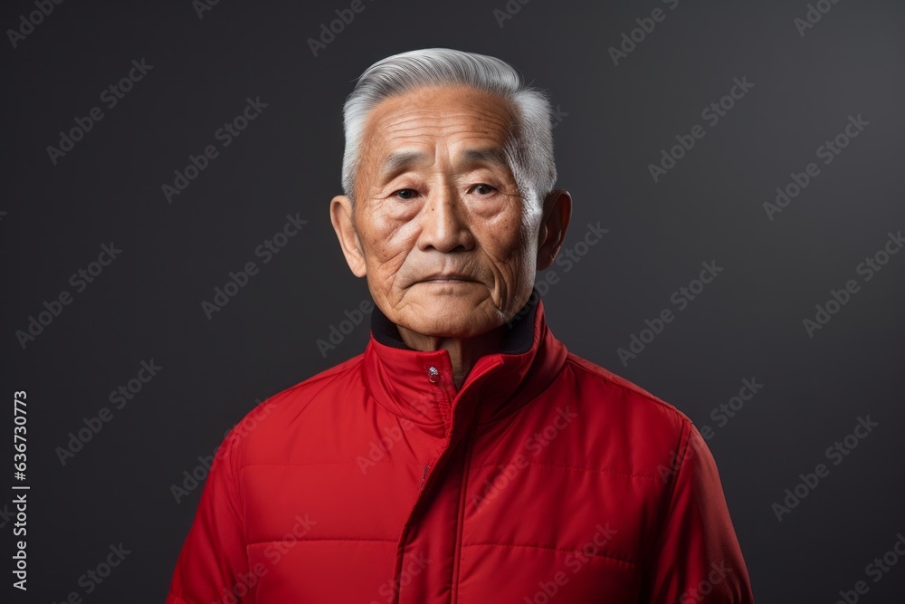 Lifestyle portrait of a 100-year-old elderly chinese man in an abstract ...