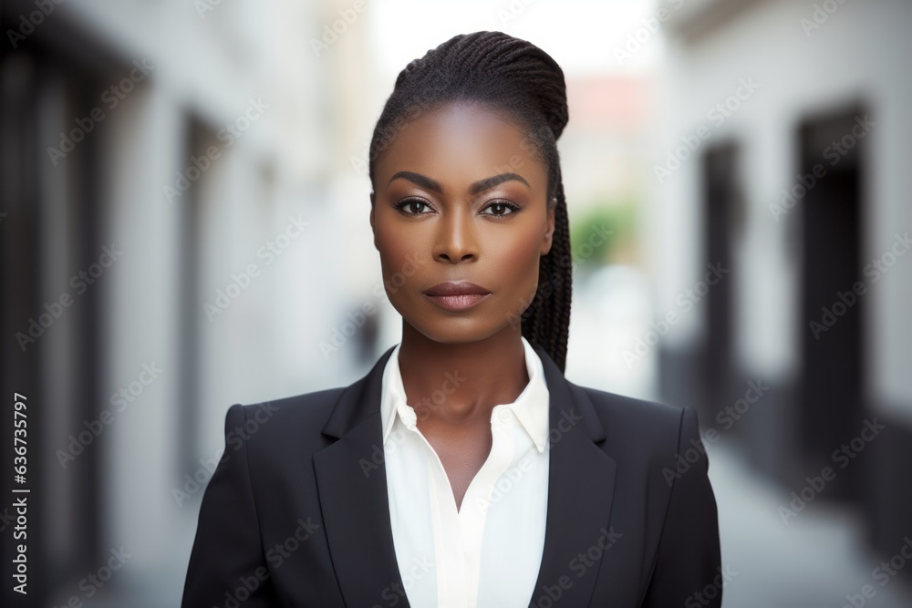 Portrait of a Nigerian woman in her 30s in a white background wearing a sleek suit Stock Photo ...