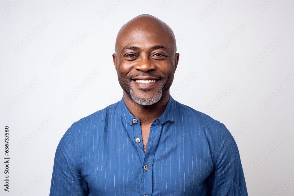 Portrait of a Nigerian man in his 40s in a white background wearing a ...