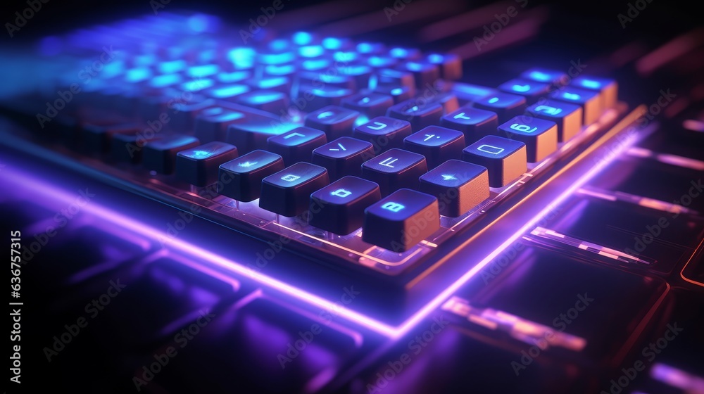 Hologram of a computer keyboard with holographic keys and backlit ...