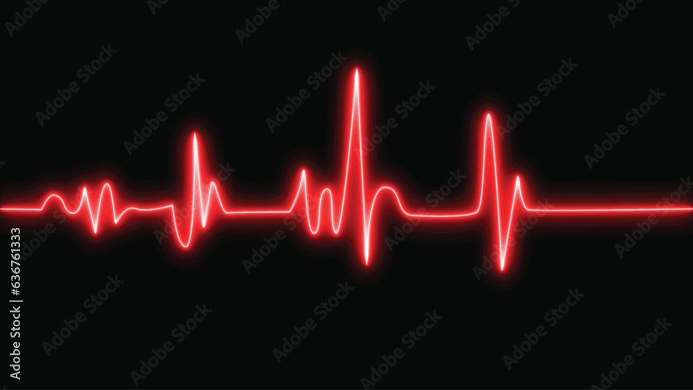 Bright neon red heart cardiogram line. Electrocardiogram show heart ...