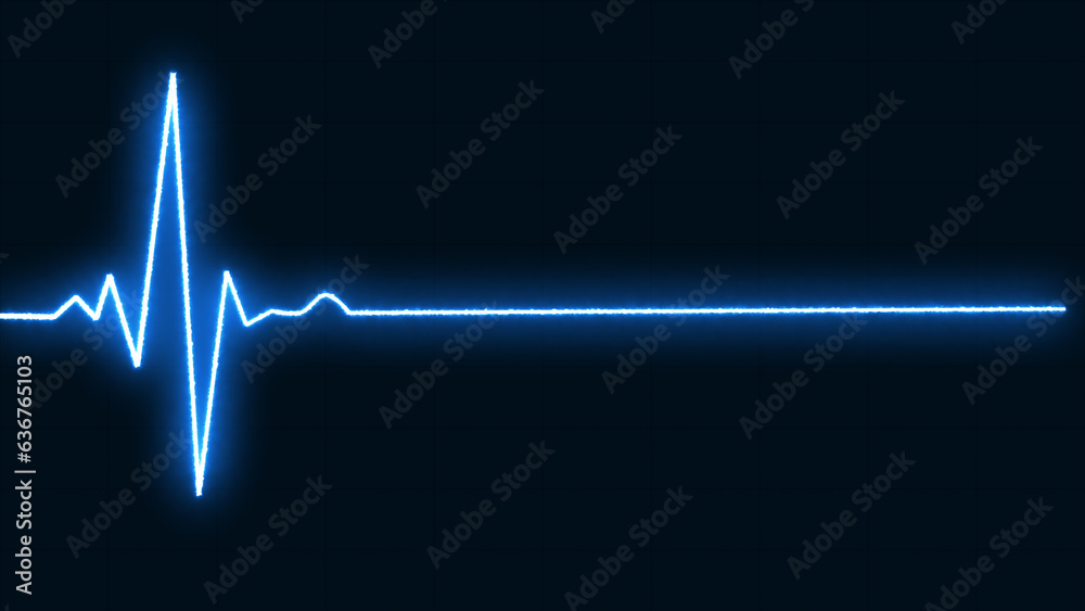 Emergency EKG monitoring. Bright blue glowing neon heart pulse long ...