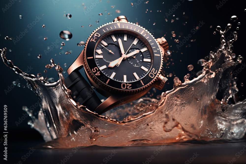 Beautiful luxury gold men's watch with a black dial and a black strap ...