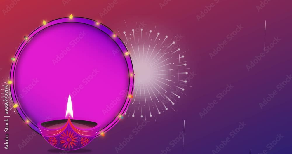 Happy Diwali Background. Fireworks background with burning oil lamp ...