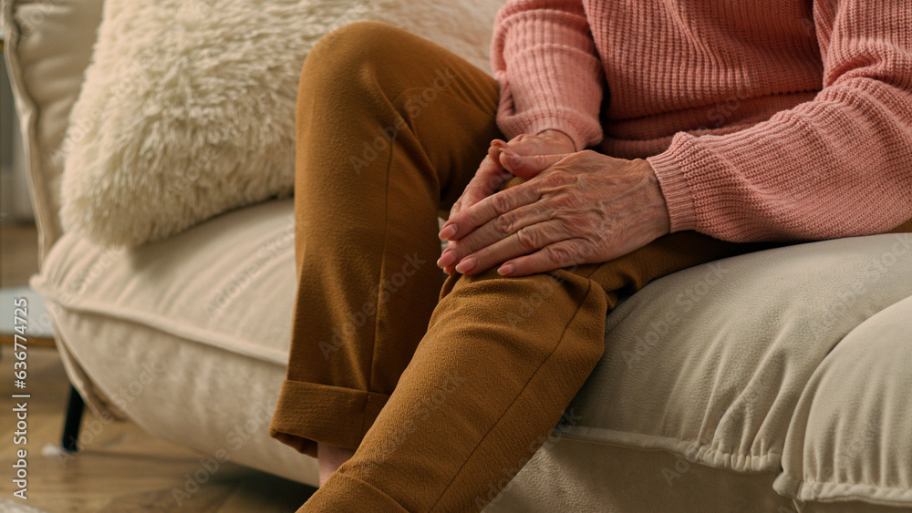 Caucasian ill unhealthy suffering old woman at home couch elderly ...