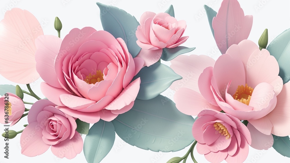 Pink colour flowers, watercolor Flowers floral clipart with White ...