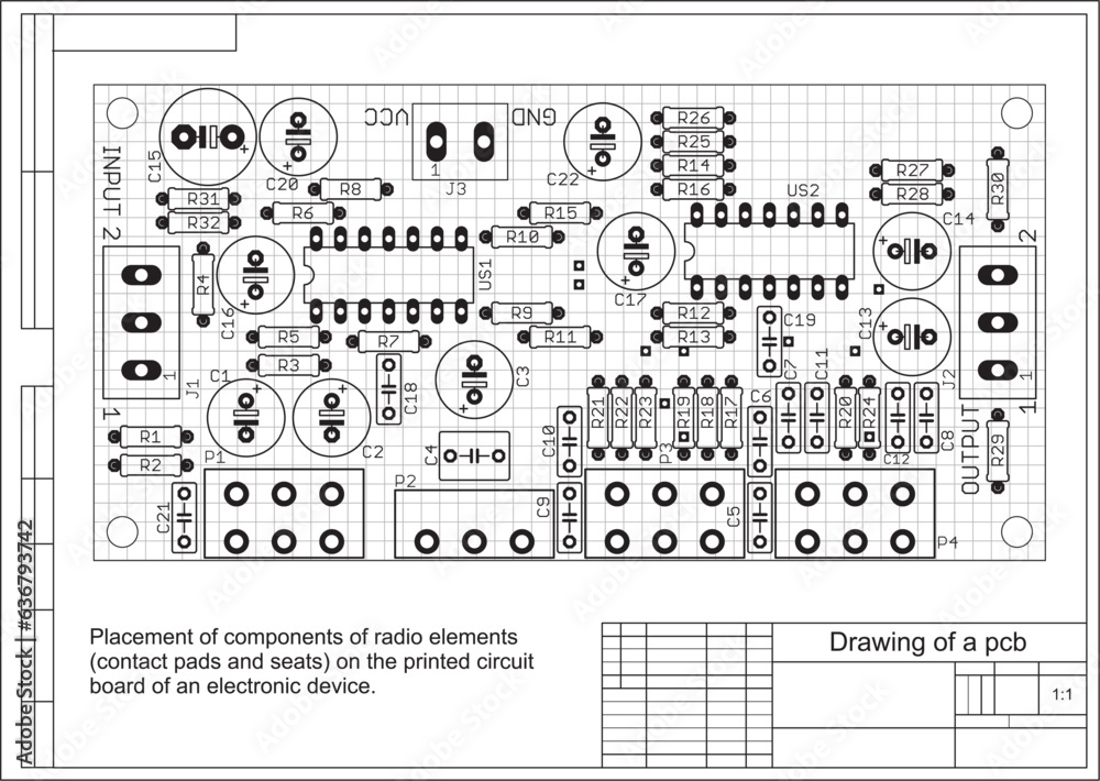 Placement of components of radio elements (contact pads and seats) on ...