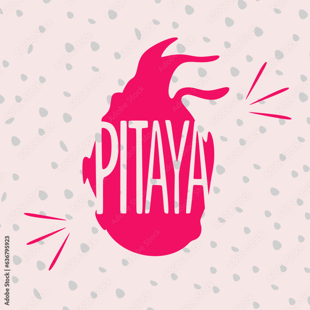Pitaya lettering in Dragon fruit silhouette isolated. Vector Cute ...