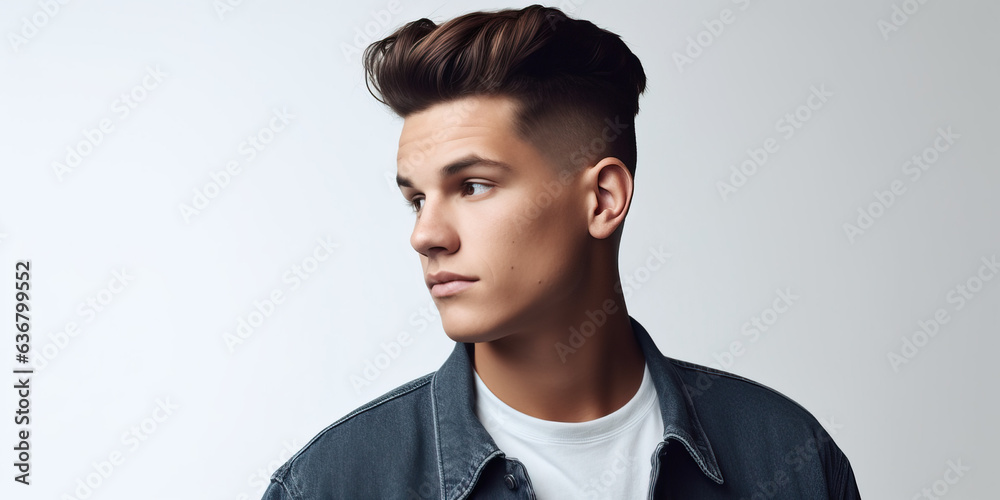 Studio shot of a handsome male model with smooth clear skin showing his ...