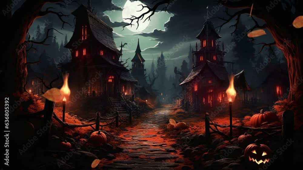 "Immerse in a haunted house setting with eerie pumpkins and flickering ...