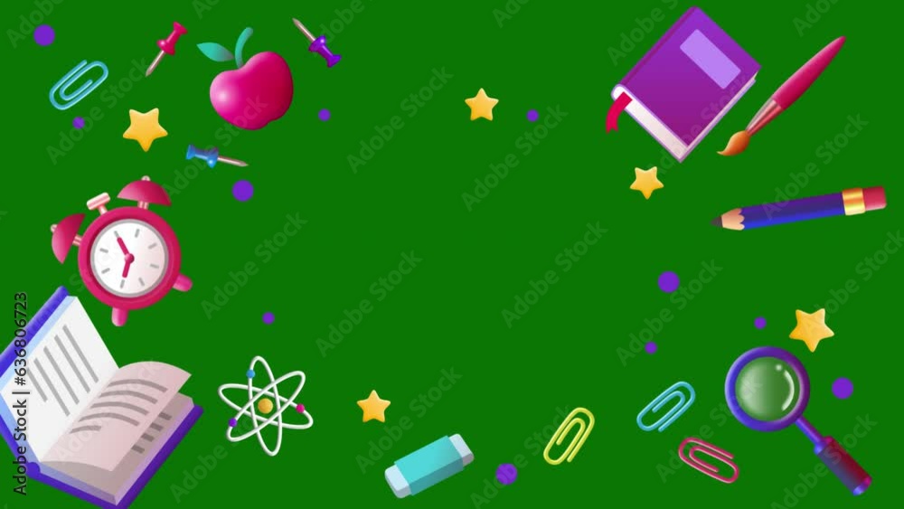 Back-to-school frame animation on a green screen. School elements frame ...