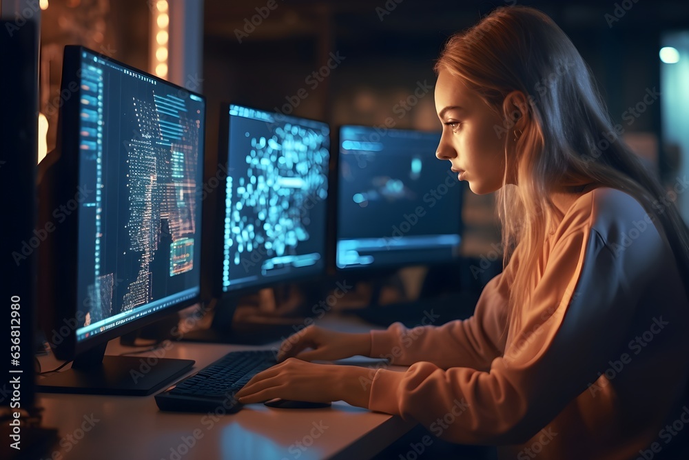 Empowering Lines of Code: Young Woman Mastering Programming" Stock Photo | Adobe Stock