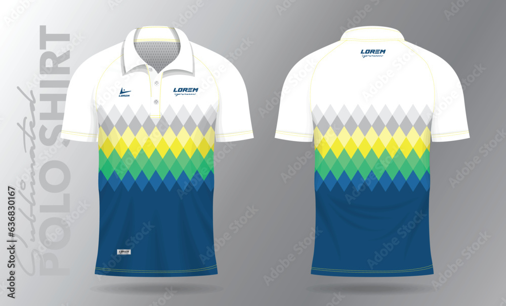 Sublimation blue green and yellow Polo Shirt mockup template design ...