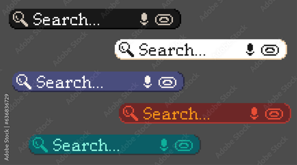 Pixel art of Search button with any icon, Pixelated asset sets of black ...
