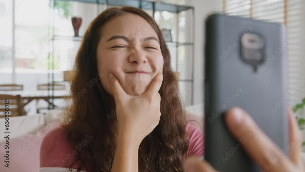 Asia people young woman influencer joy play AI beauty face AR filter IG ...