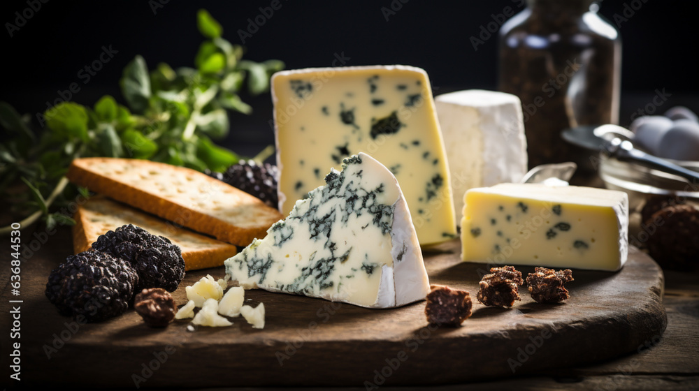 Roquefort cheese: a marbled wonder with a crumbly texture. Its vivid ...