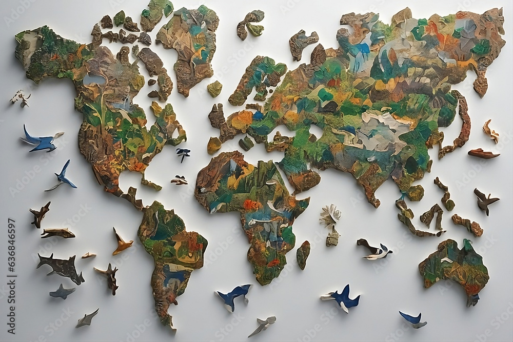 World environment and earth.Mosaic Earth with mini nature scenes; a ...