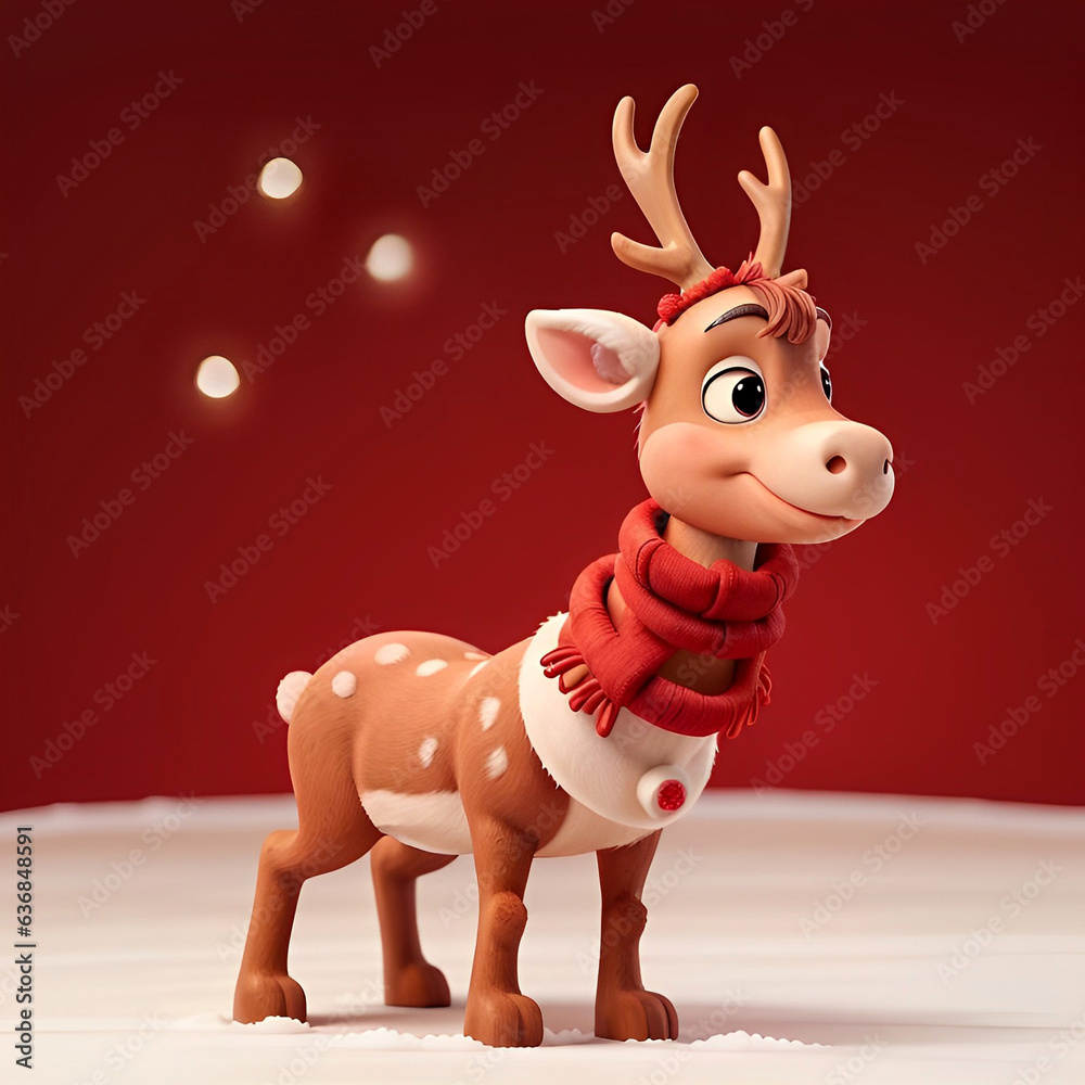 Cartoon reindeer clipart christmas Animation style with red background ...