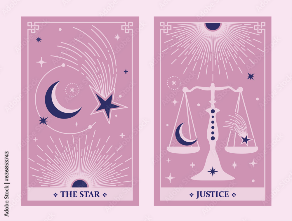 The Star and Justice tarot card illustration fortune telling occult ...