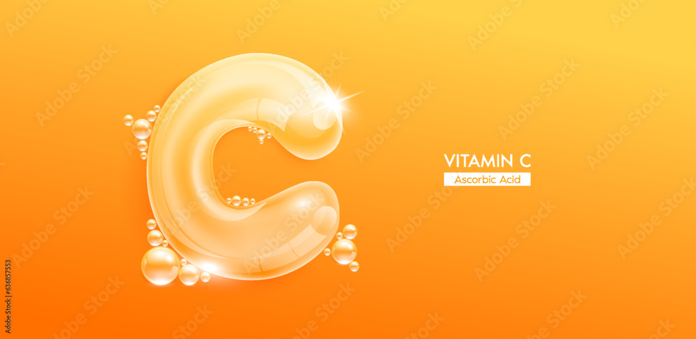 Vitamin C in form water character letter bubble collagen serum. Font ...