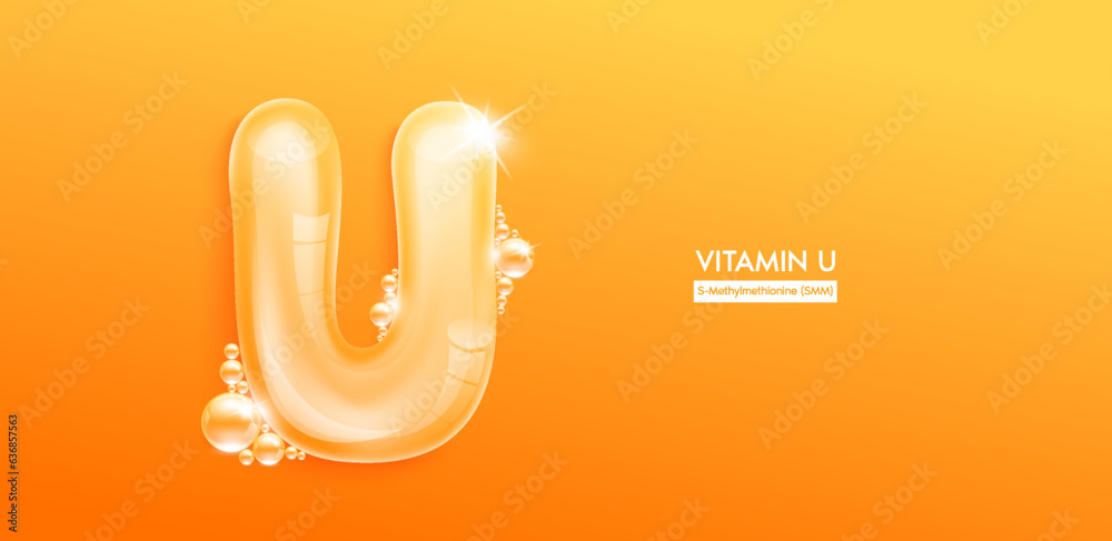Vitamin U in form water character letter bubble collagen serum. Font ...