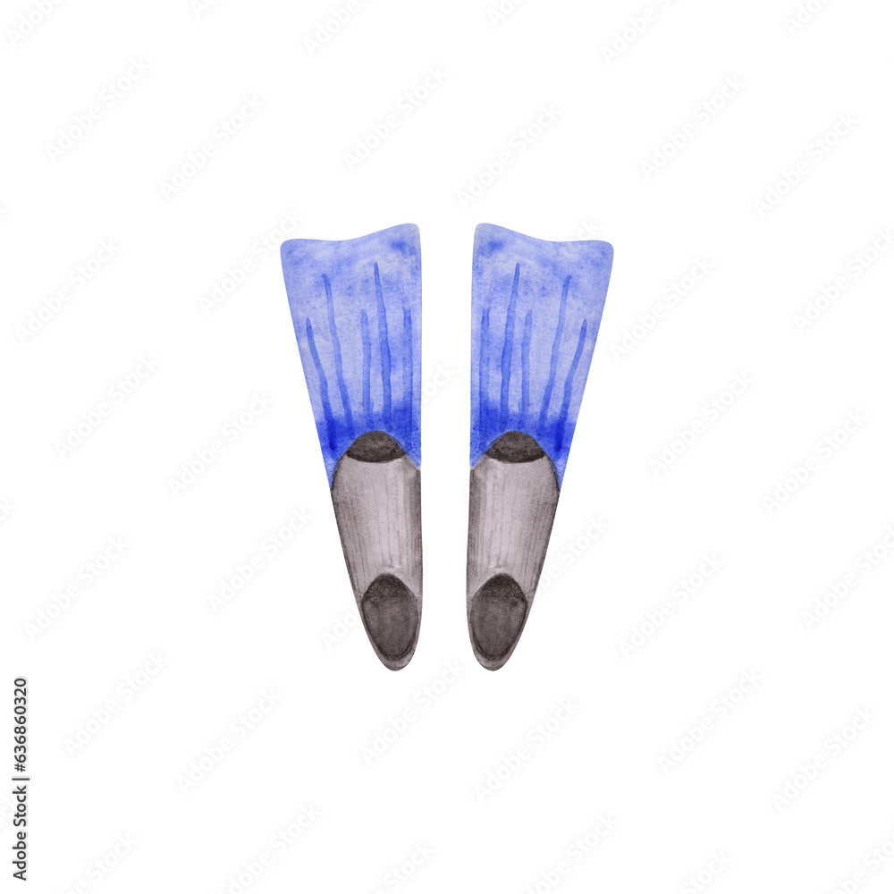 Flippers for swimming. Blue flippers are isolated on a transparent ...