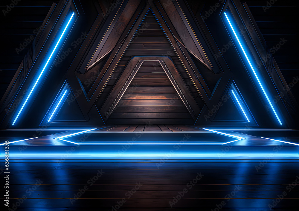 Modern Futuristic Blue Neon Lights Background Stock Illustration ...