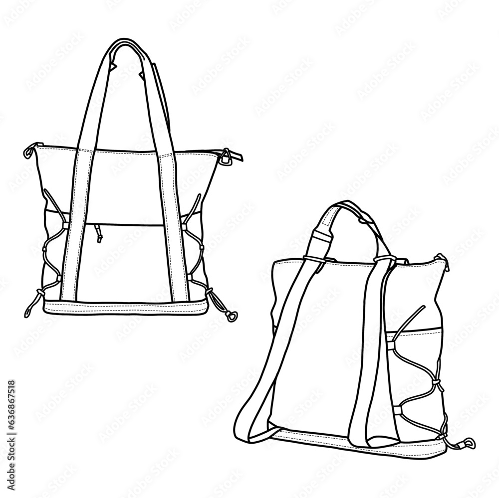 Technical drawings of tote bags outline vector in front and back view ...