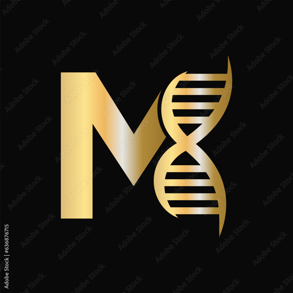 Letter M DNA Logo Design Concept With DNA Cell Icon. Health Care Symbol ...
