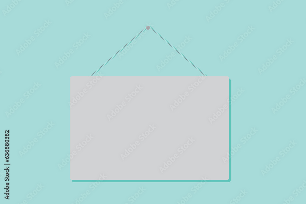 Hanging sign. Realistic blank signboard. White paper sheet attached to ...