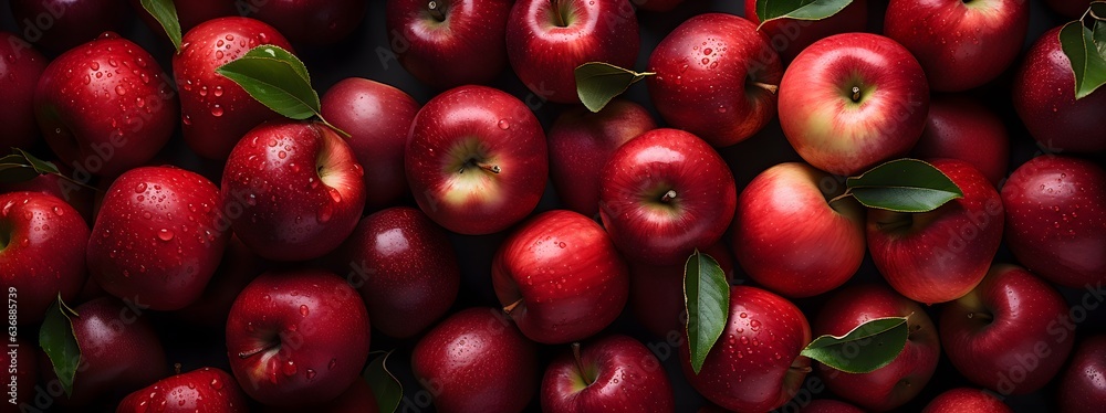 Red apples with leaves, closeup with top view, Red apple patterns, Top ...