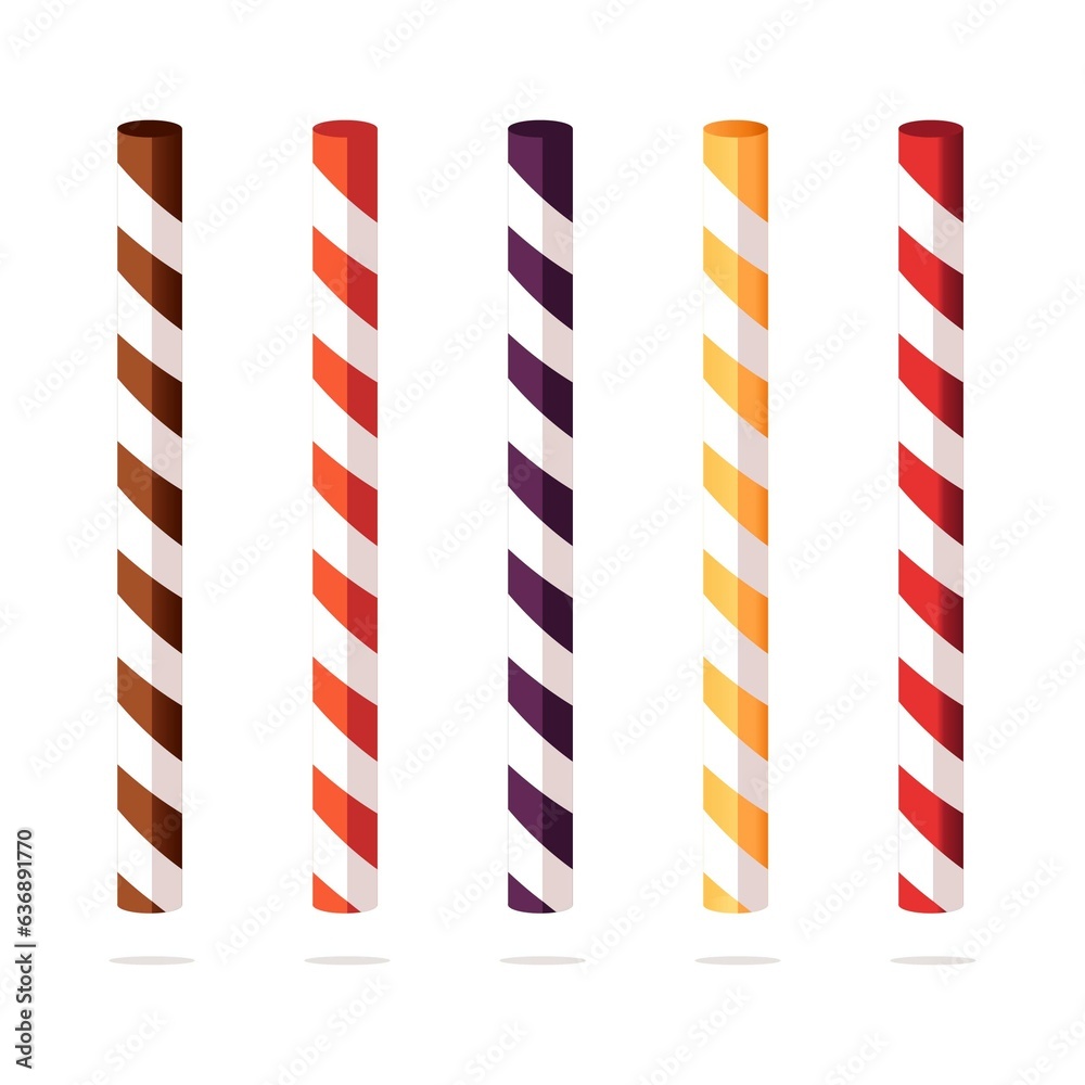 Striped straw for drinking. Flat style. A paper tube for drinks ...