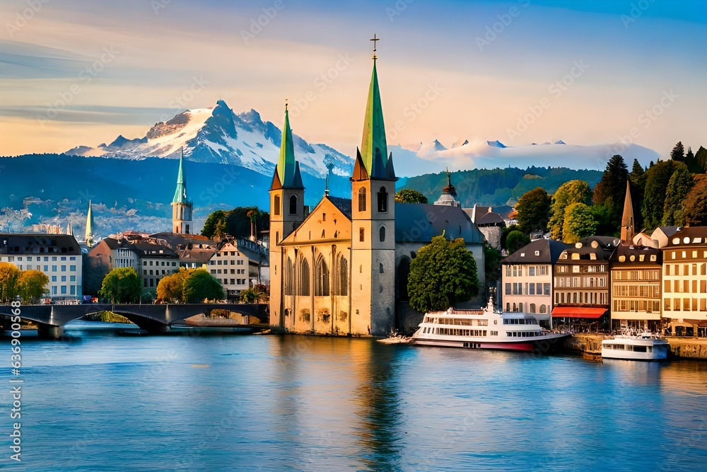 Ship is sailing by St. Peter's church and abbey, the two most popular ...