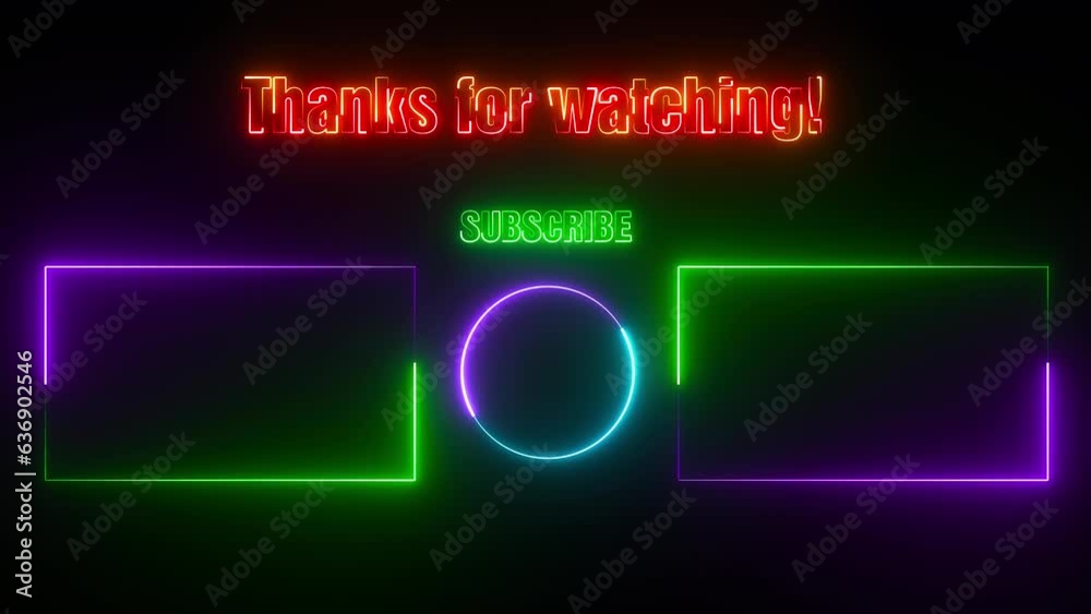 End Screen Neon Frame isolated on black background. Seamless loop Stock ...