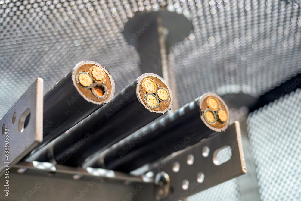 High power power cables. Electric wires in cut. Cables for connecting ...