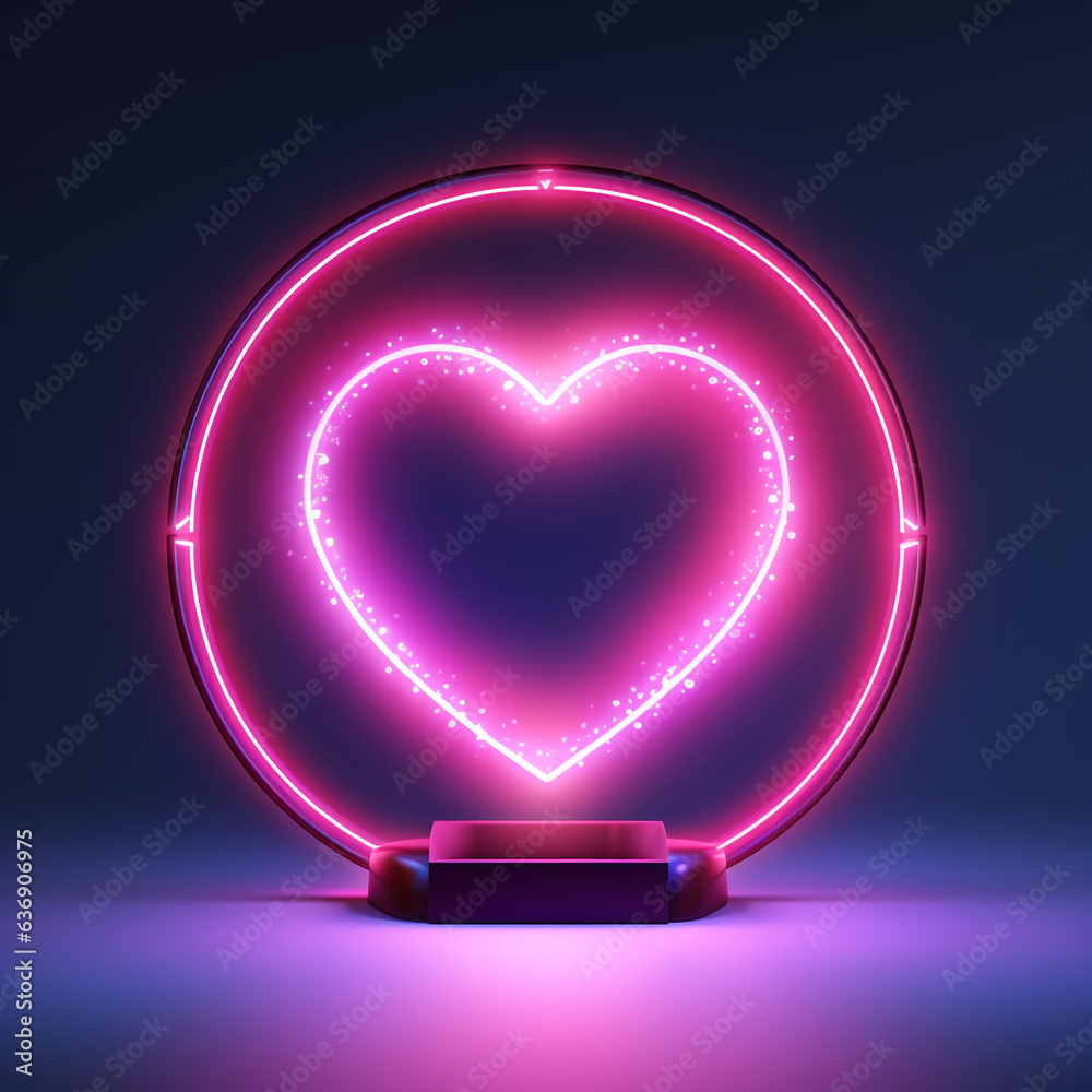 Glowing love symbol on a realistic 3d circle with Ai Stock Illustration ...
