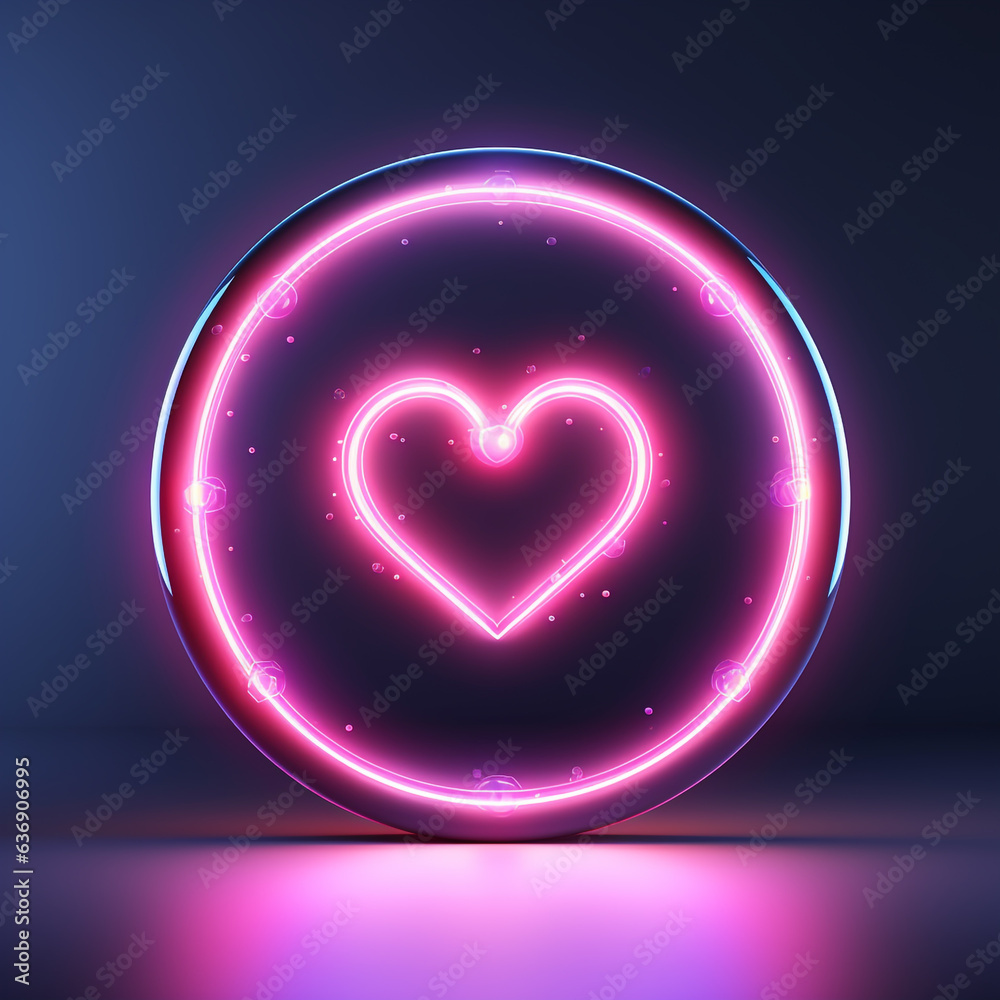 Glowing love symbol on a realistic 3d circle with Ai Stock Illustration ...