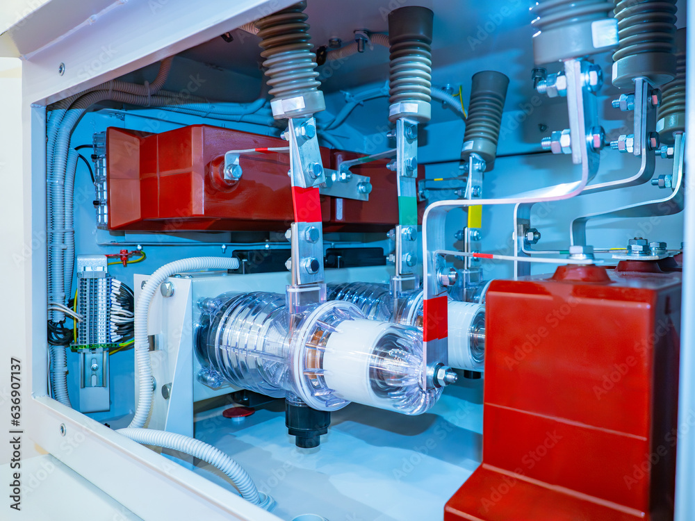 Equipment for electrification. Recloser vacuum view inside. Device for ...