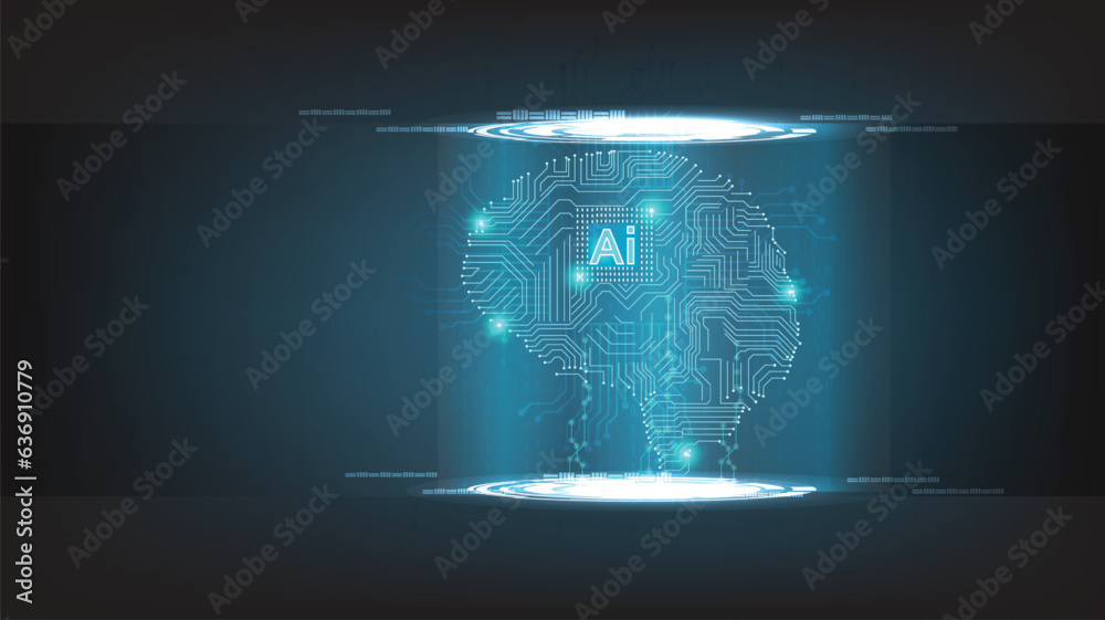 Abstract human head with a line brain network.circle and electricity ...