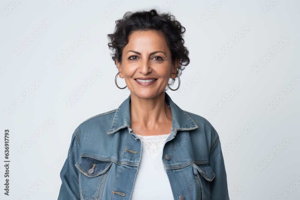 Portrait of a Saudi Arabian woman in her 50s in a white background ...