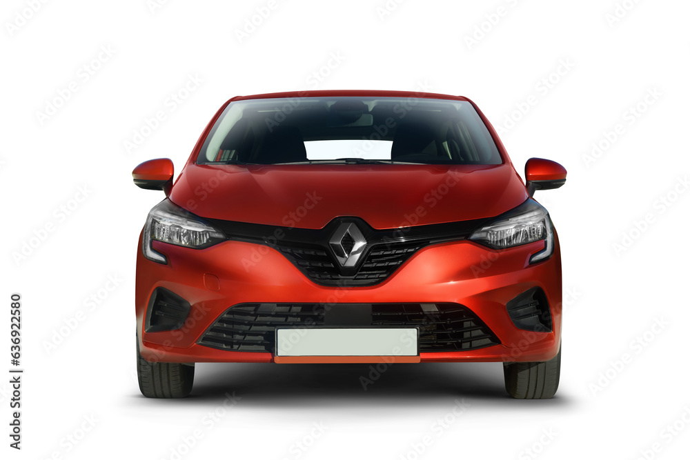 Frontal View of the Red 2022 Renault Clio 5 on Transparent Background ...