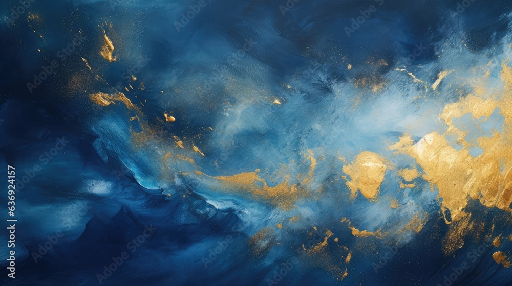 Abstract dark blue and gold painting on canvas background, Generative ...