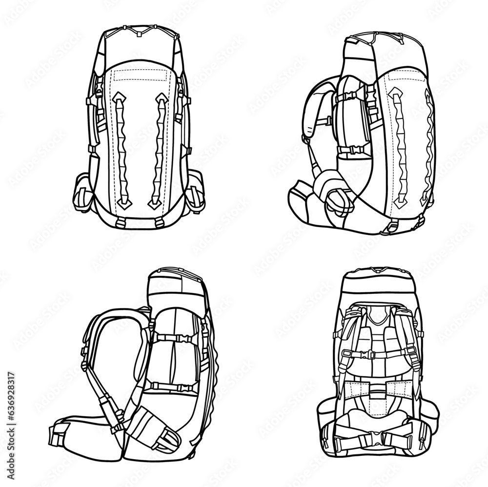 Technical sketch drawing of Men's Trekking Backpack vector template ...