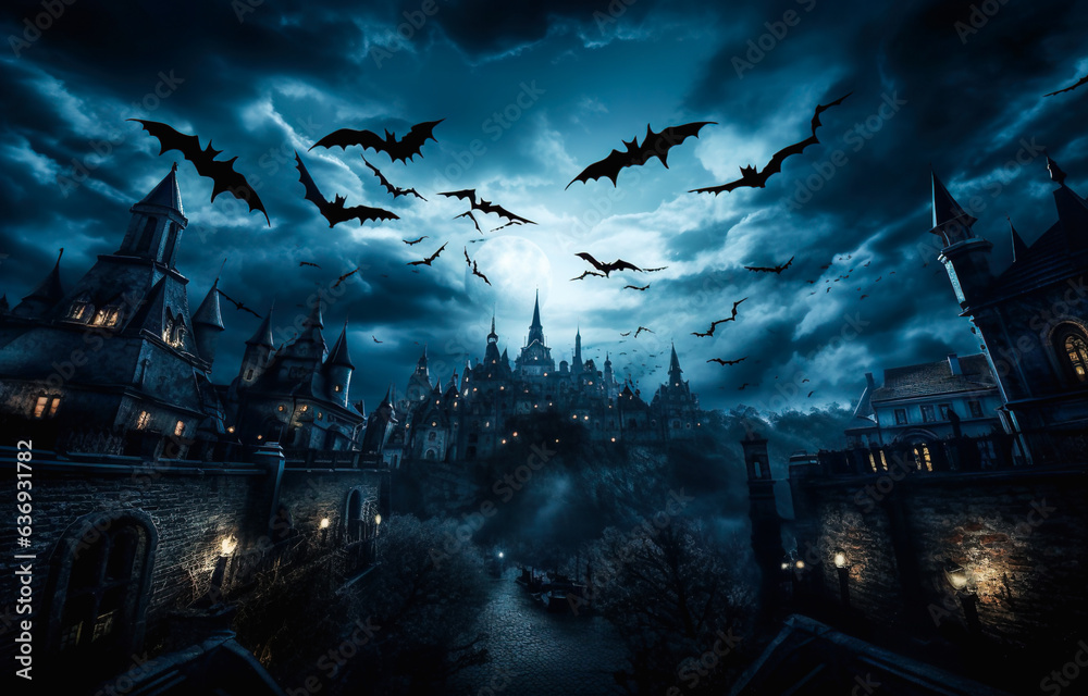 Scary gothic castle on Halloween night, haunted palace or mansion for ...