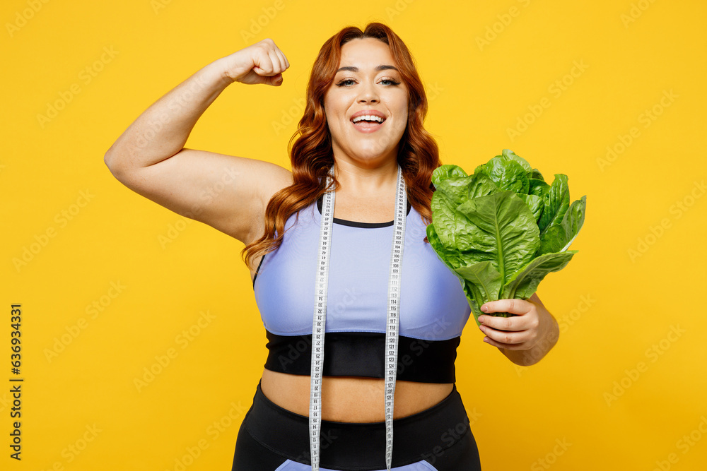 Young chubby overweight plus size big fat fit woman in blue top warm up ...