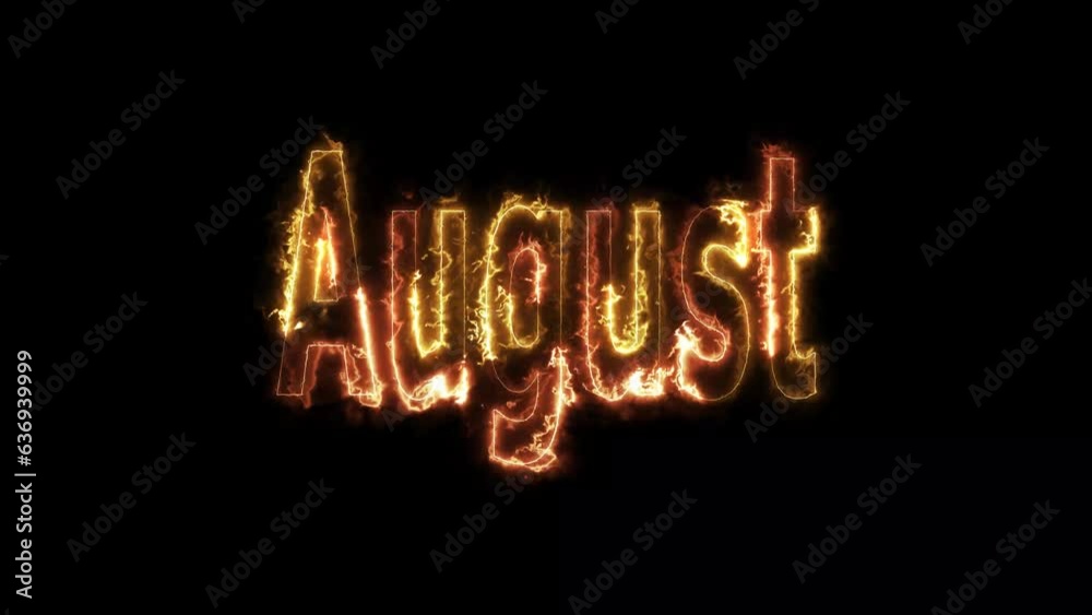August month text neon light fire effect background 4k animation Stock ...