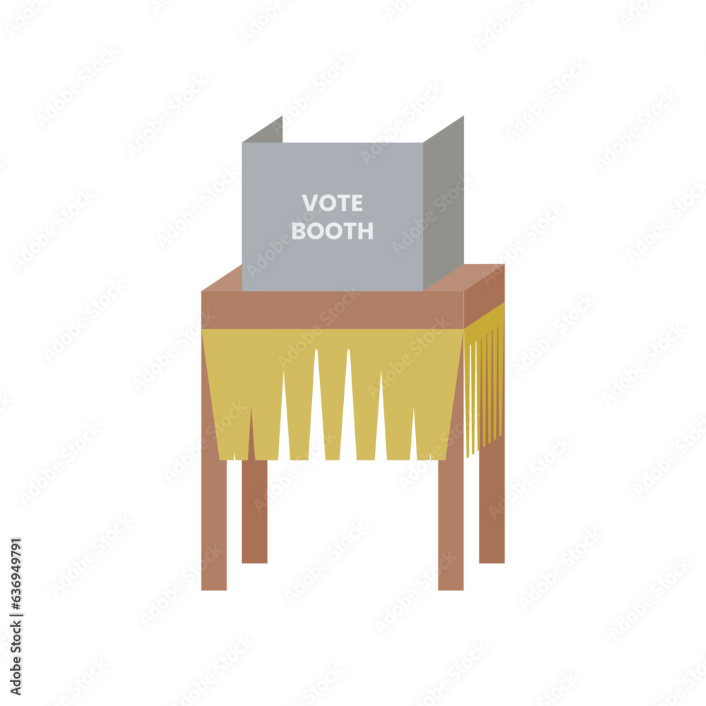 Vote booth on table in colored icon style. Bilik suara. Vector ...