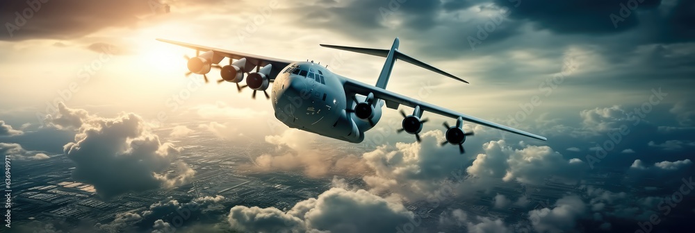 Huge logistic cargo military plane used for strategic bombing during a ...