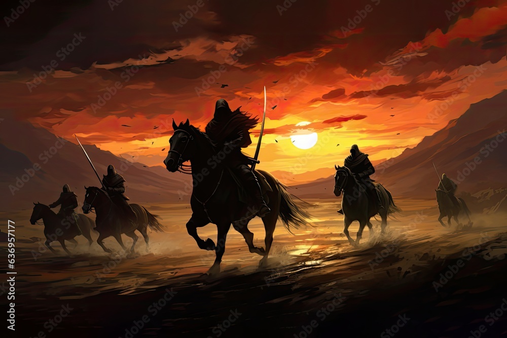 Riders armed with spears and swords pursued the fleeing warriors ...