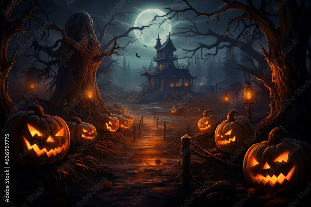 Sinister Spooks, Haunted House Halloween Wallpaper with Jack-O-Lantern ...